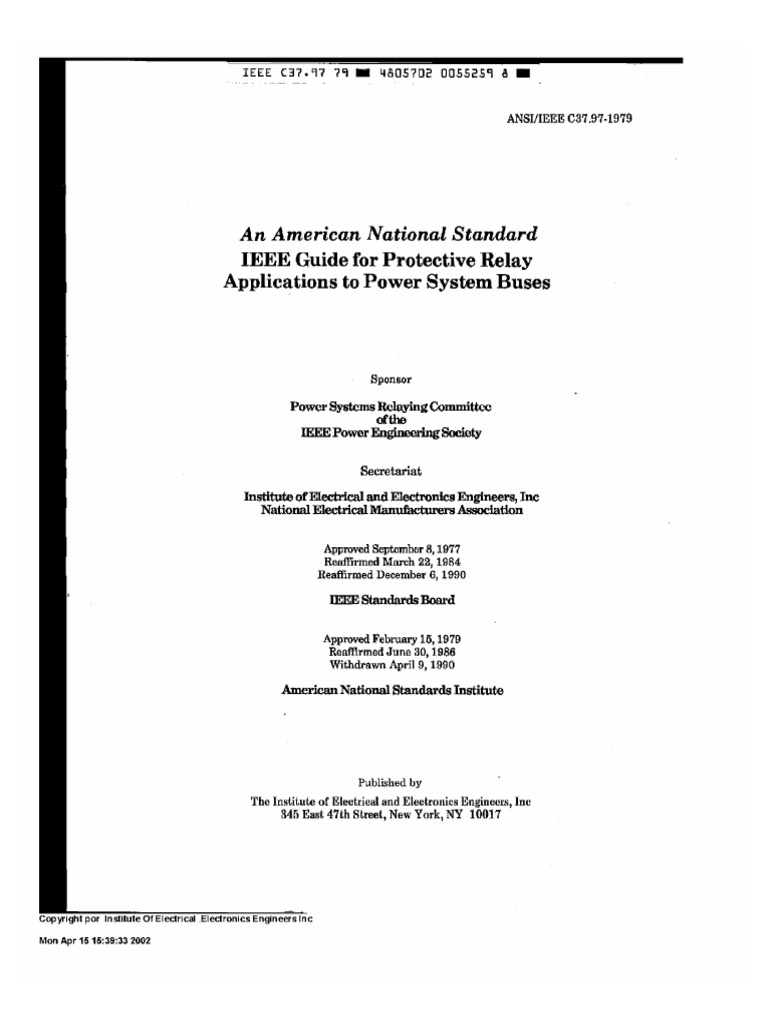 ANSI-IEEE C37.97-1979 - Guide For Protective Relay Applications To Power System Buses | PDF