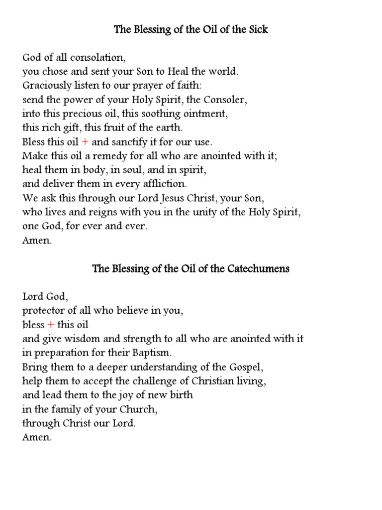 The Blessing Of The Oil Of The Sick And Catechumens Pdf