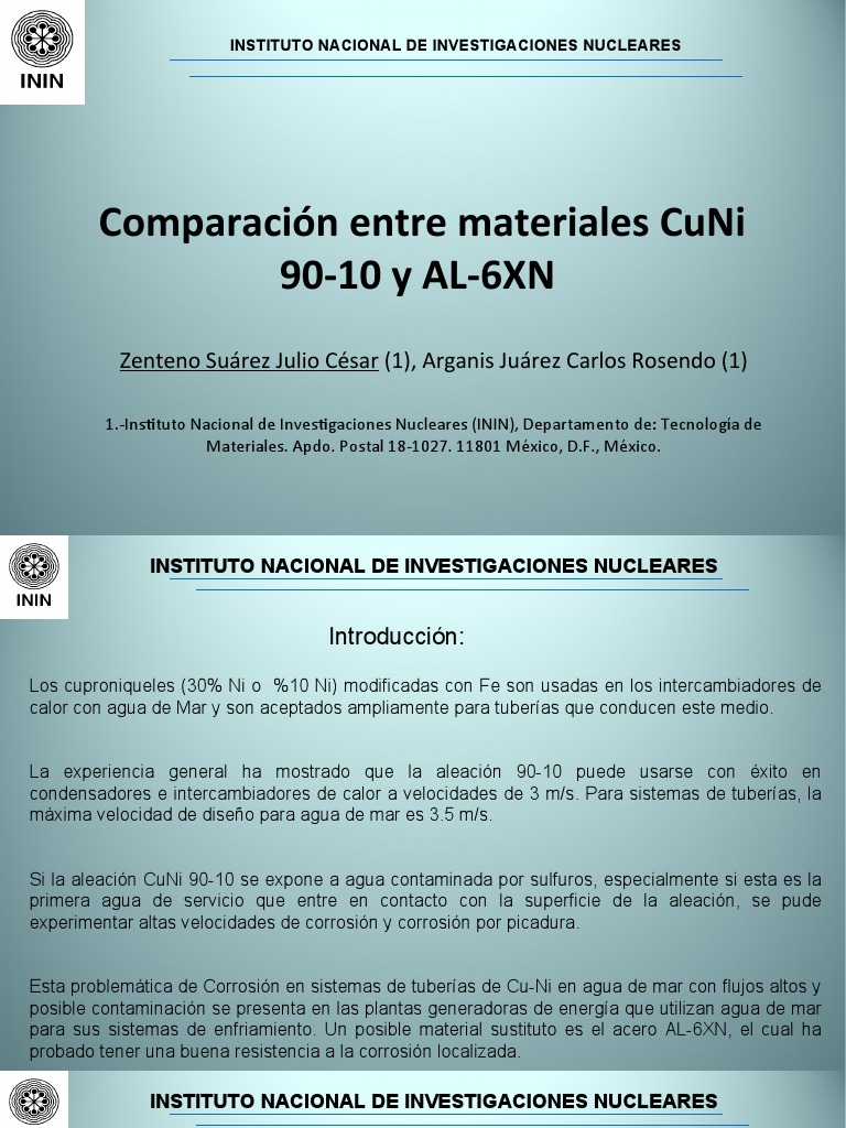 Comparativa Corrosión CuNi 90-10 vs AL-6XN | PDF | Corrosión | Agua