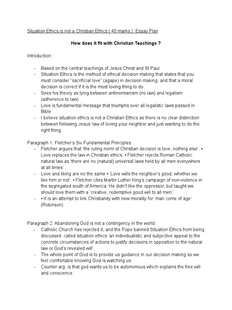 Situation Ethics Essay | PDF | Christian Ethics | Love