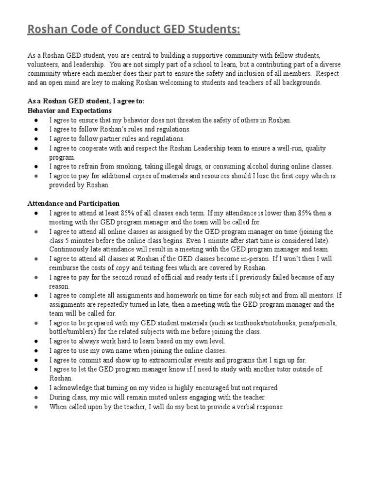 GED Code Of Conduct For Online Classes 210913 120822 PDF