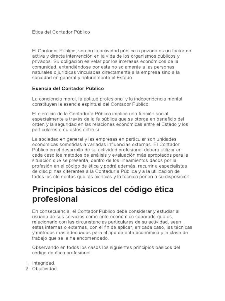 Etica Del Contador Público Pdf Contador Contabilidad