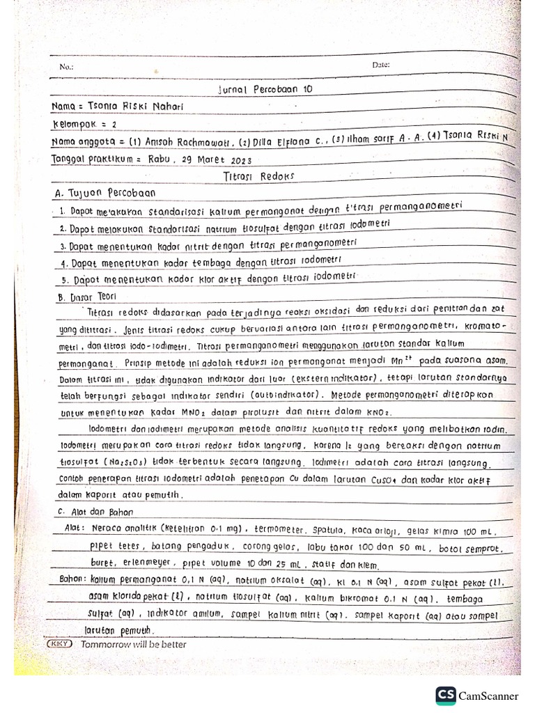 Jurnal Praktikum Titrasi Redoks | PDF