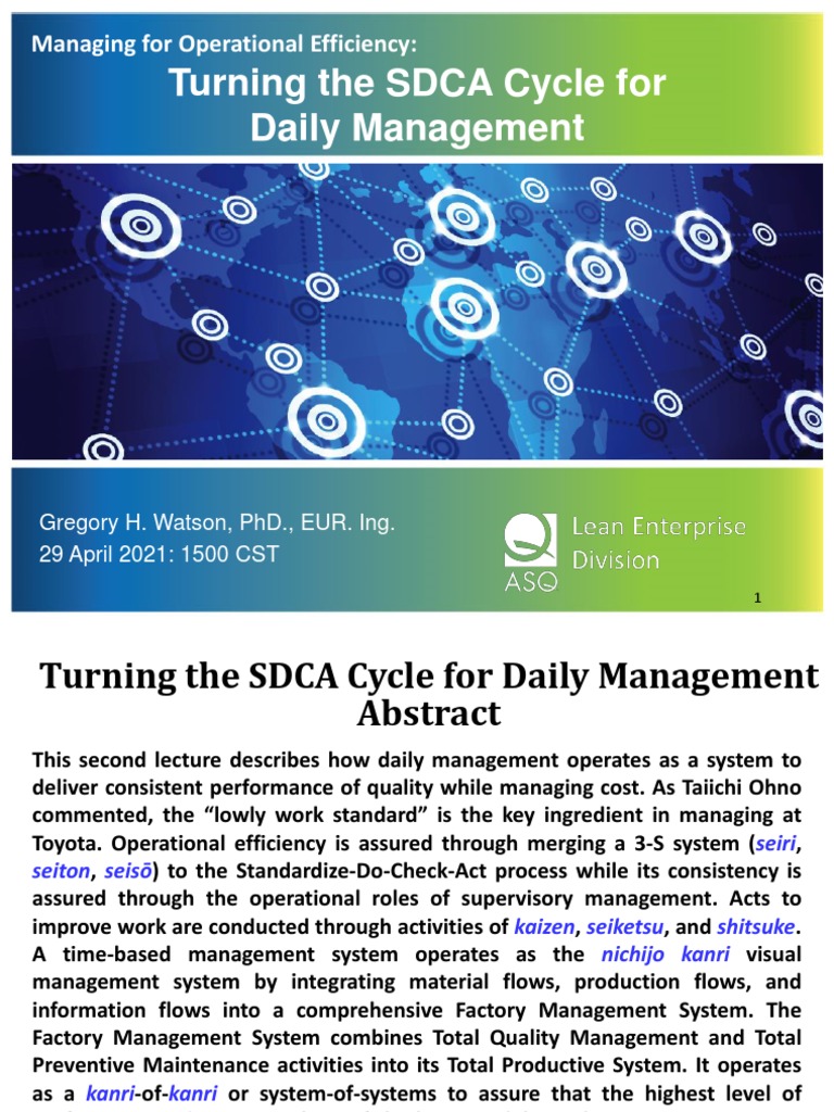 Webinar-2. Turning the SDCA Cycle for Daily Management (Watson, 2021 ...