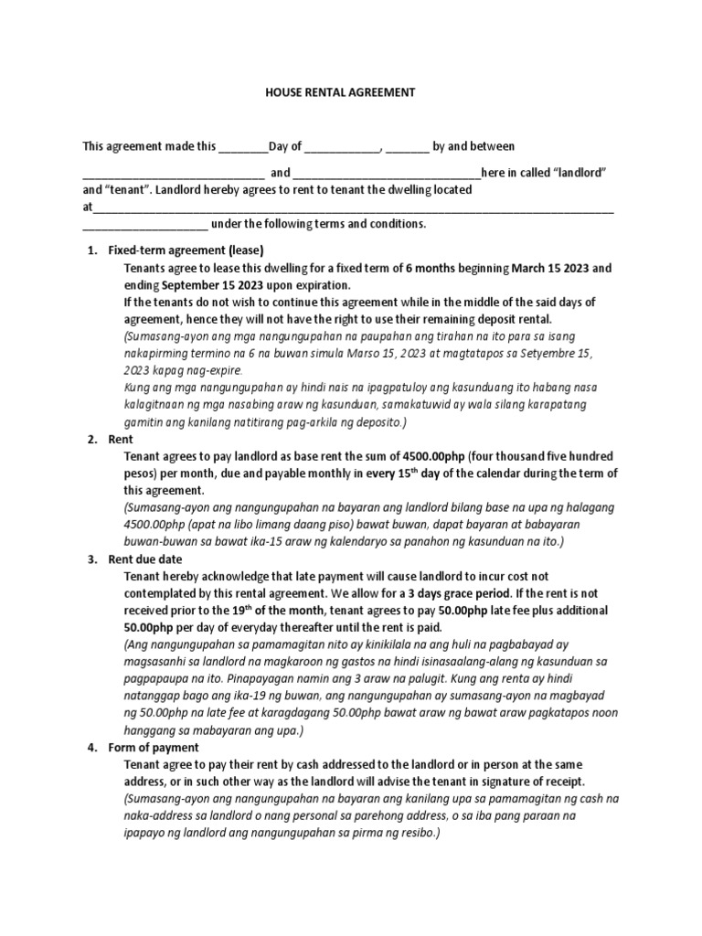 House Rental Agreement Template | PDF | Leasehold Estate | Landlord