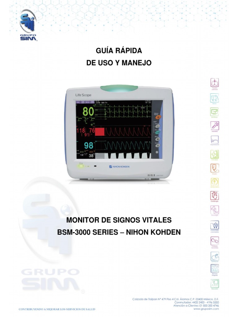 Guía rápida de operación y mantenimiento del monitor de signos vitales BSM-3000 Series de Nihon ...
