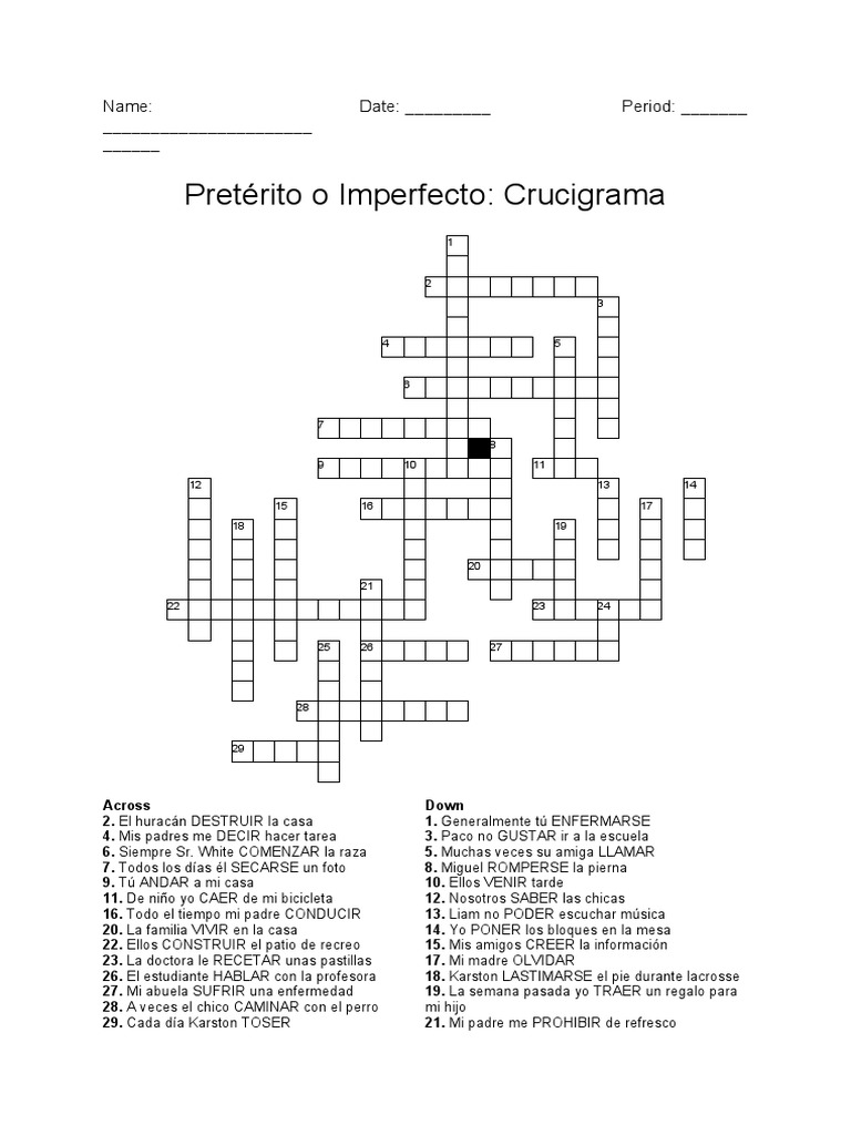 Pretrito o Imperfecto Crucigrama 56cce 61644ef8 | PDF