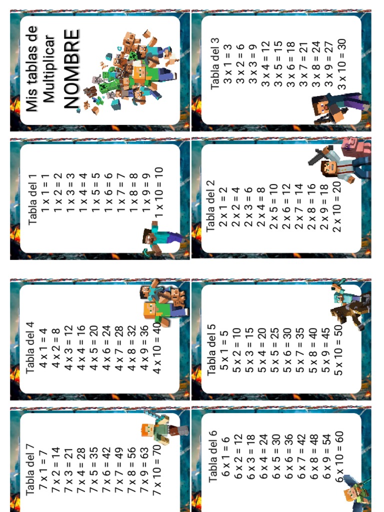 TABLAS PARA MULTIPLICAR VARIOS PERSONAJES Minecraft | PDF