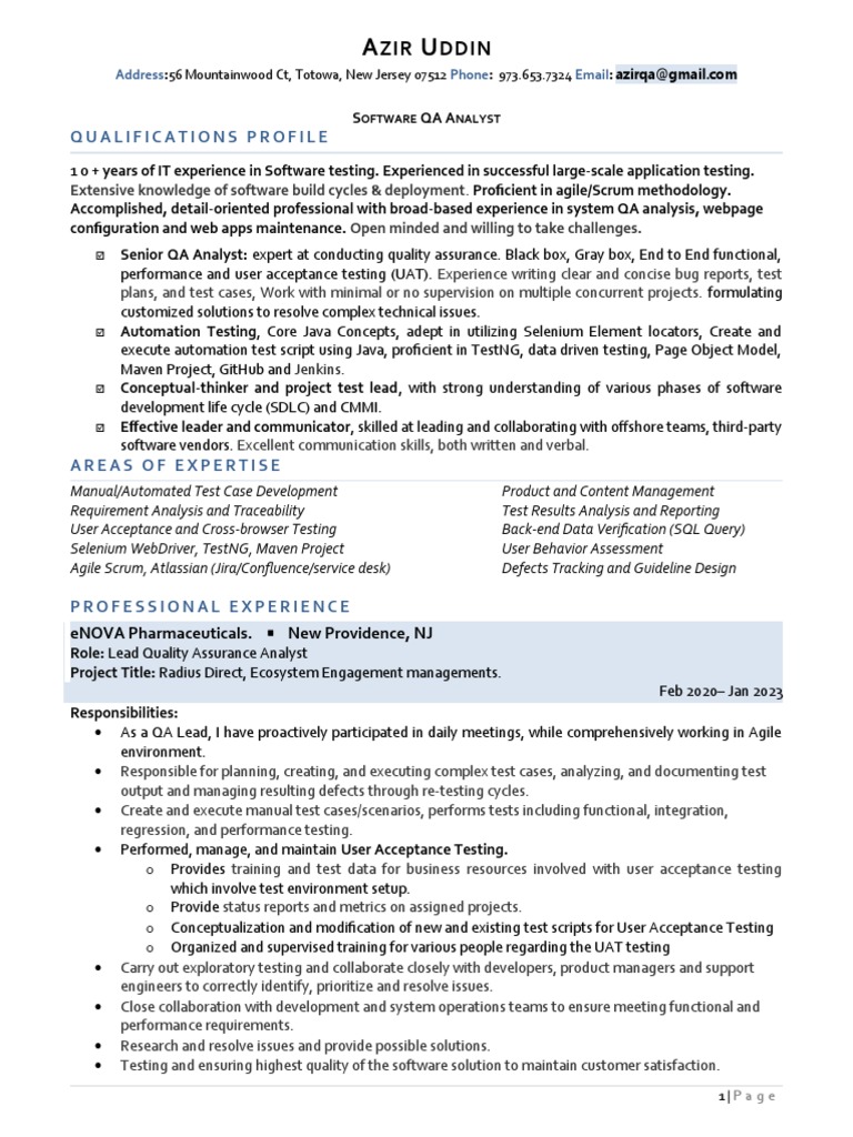 QA Analyst resume highlights experience | PDF | Software Testing ...