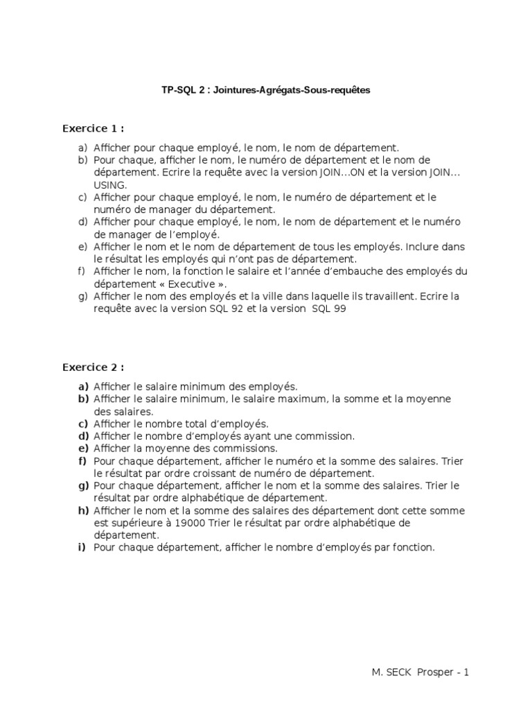TP-SQL : Jointures et Agrégats Employés | PDF | Bases de données