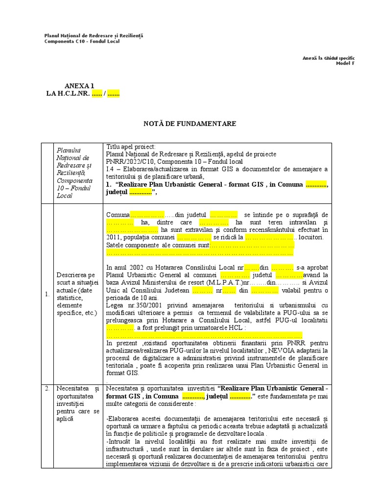 Anexa 1 - Nota de Fundamentare PUG in Format GIS | PDF