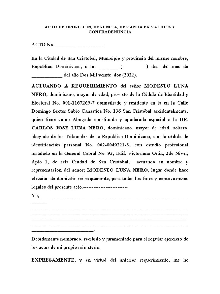 Acto de Oposició1 | PDF | República Dominicana