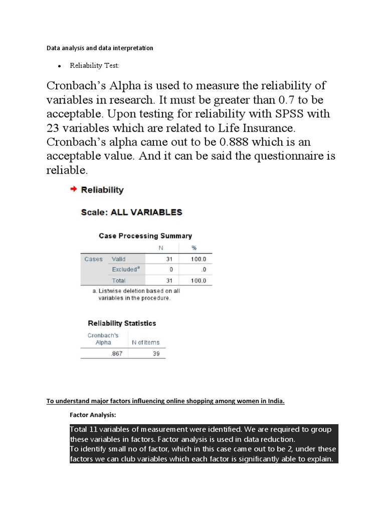 Data Analysis and Data Interpretation | PDF | Sampling (Statistics) | Factor Analysis