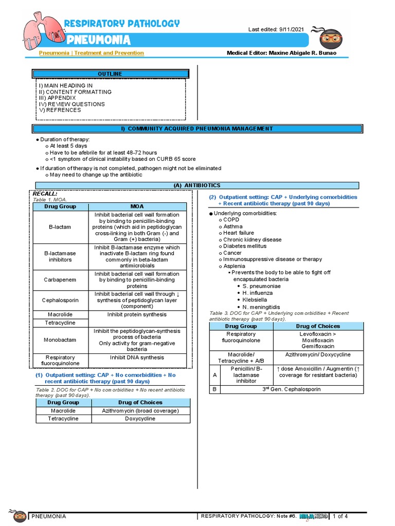 246 - Respiratory Pathology Pneumonia - Treatment and Prevention | PDF