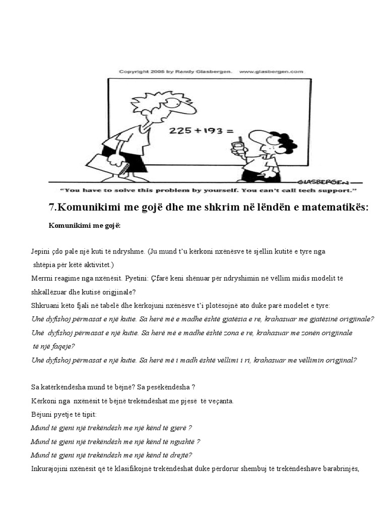 7.komunikimi Me Gojë Dhe Me Shkrim Në Lëndën e Matematikës | PDF