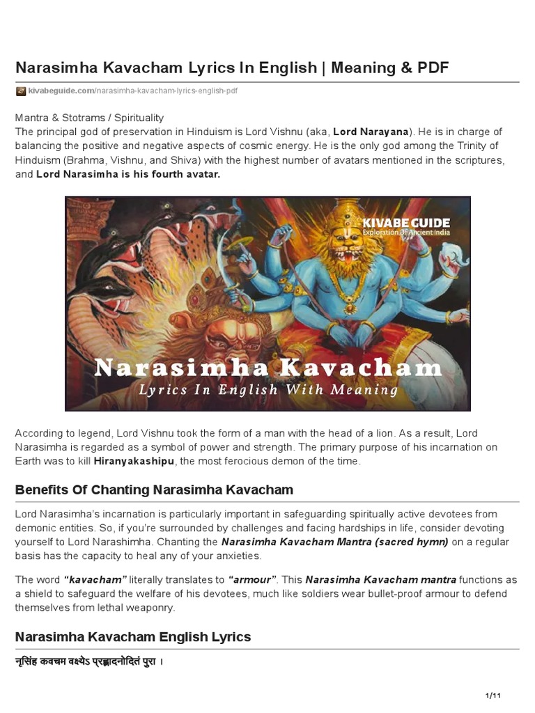 Narasimha Kavacham Lyrics in English Meaning and PDF | PDF | Religious Belief And Doctrine | Deities