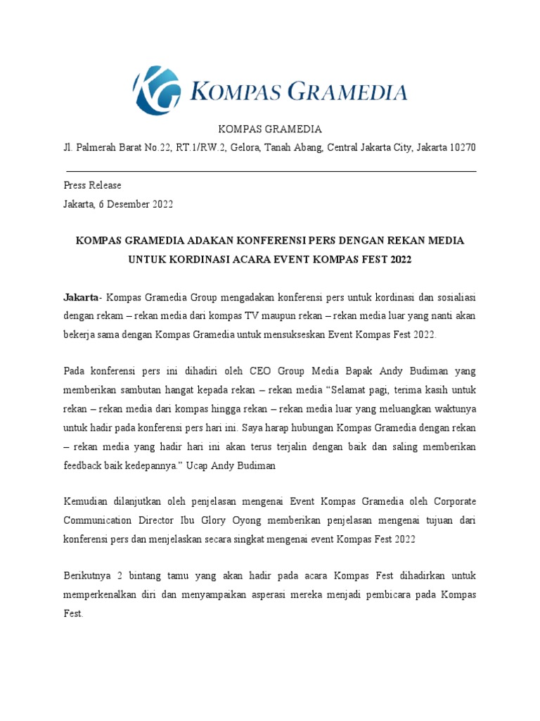 Press Release Kompas Gramedia | PDF
