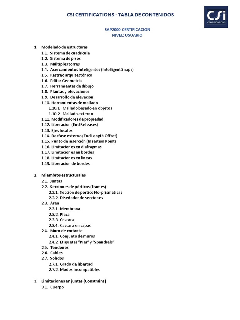 Csi Certifications - Tabla de Contenidos | PDF | Ingeniería mecánica ...