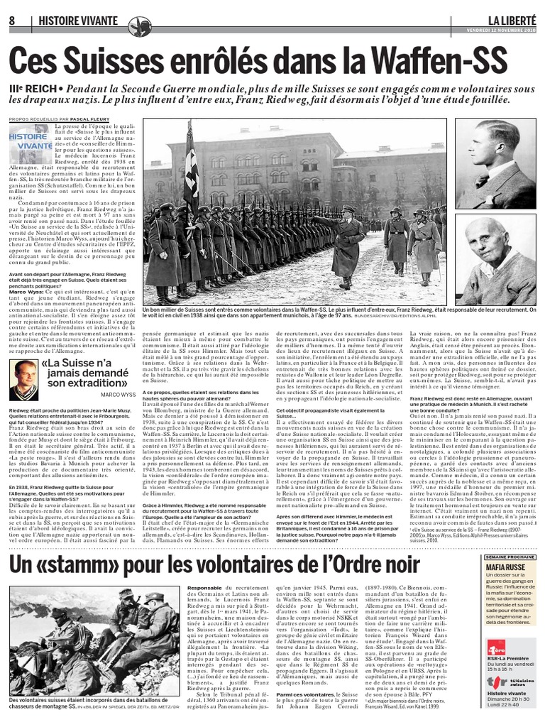 Suisses dans la Waffen-SS : Franz Riedweg | PDF | Allemagne nazie ...