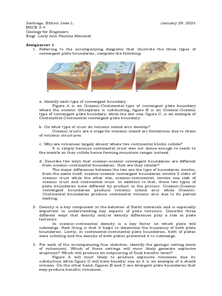 Assignment 1 and 2 (01-24-23) | PDF | Fault (Geology) | Plate Tectonics
