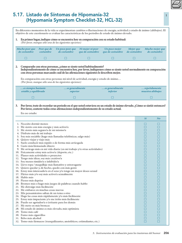 Listado de Síntomas de Hipomanía-32 | PDF | Estado de ánimo (psicología ...