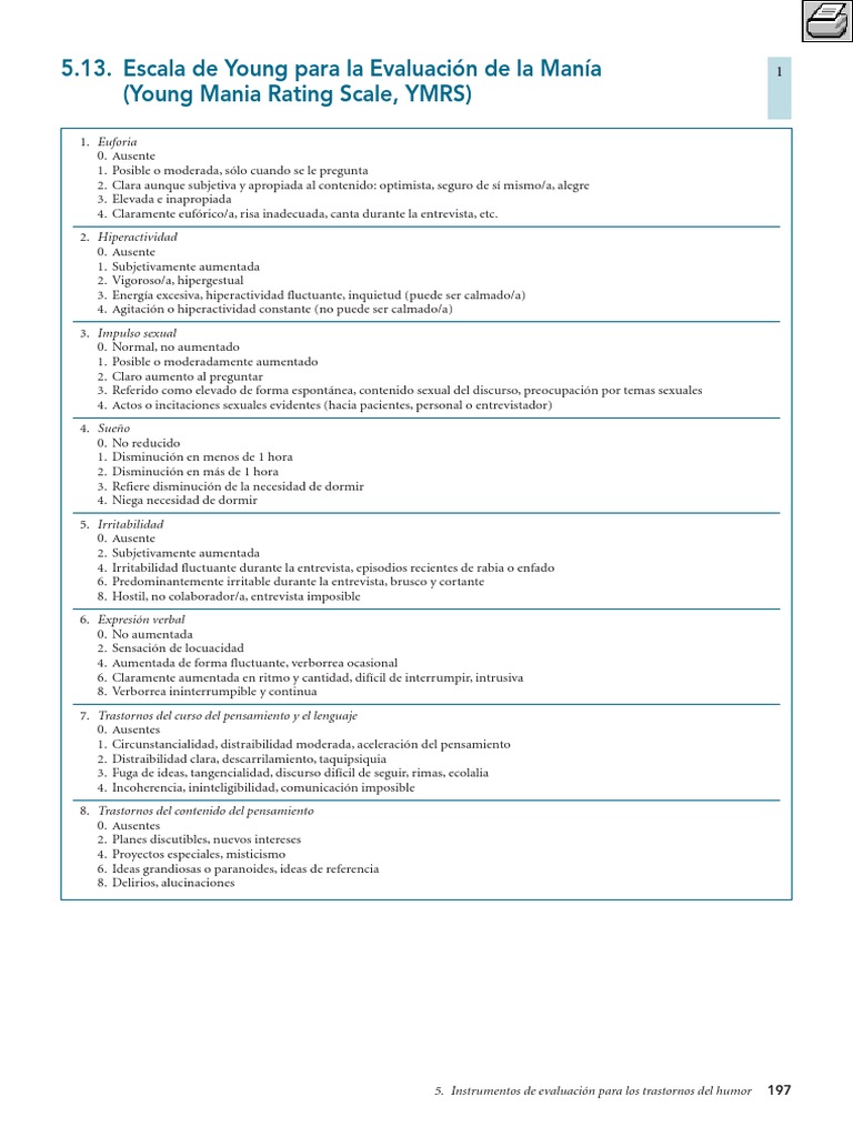 5.13. Escala de Young para La Evaluación de La Manía (Young Mania Rating Scale, YMRS) | PDF ...
