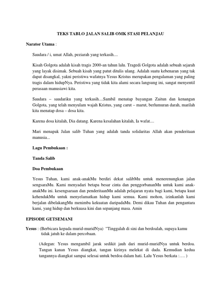 Naskah Tablo Jalan Salib OMK Stasi Pelanjau | PDF