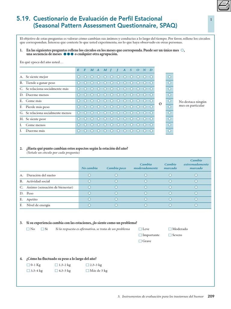 Cuestionario SPAQ para Trastornos del Ánimo | PDF