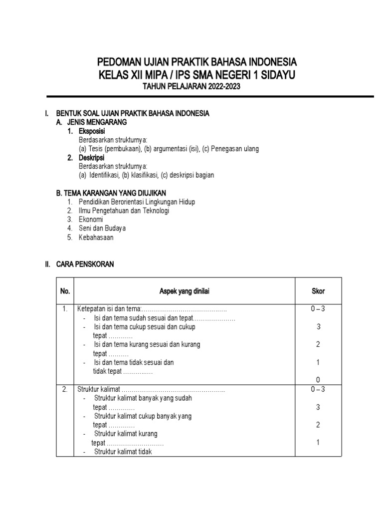 PEDOMAN UJIAN PRAKTIK BAHASA INDONESIA 2022-2023 Yes | PDF PEDOMAN UJIAN PRAKTIK BAHASA INDONESIA 2022-2023 Yes | PDF