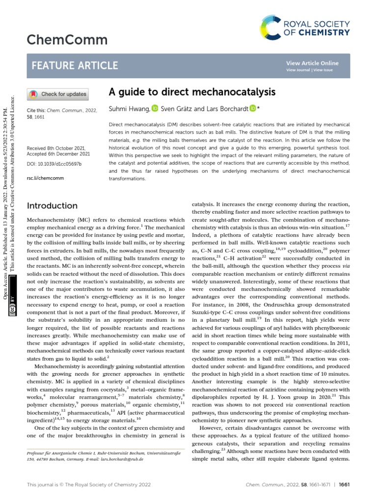 A Guide To Direct Mechanocatalysis 2022 Review ChemComm | PDF ...