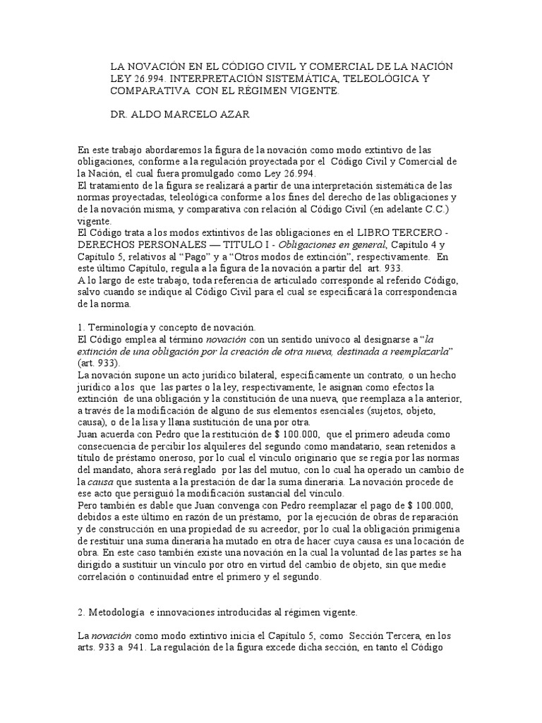 Novación | PDF | Pagos | Derecho civil (sistema legal)