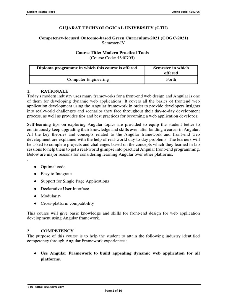 Modern Practical Tools Course Code: 4340705: Page 1 of 10 | PDF | World ...