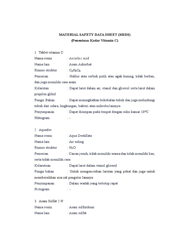 MSDS Vitamin C Tablet | PDF