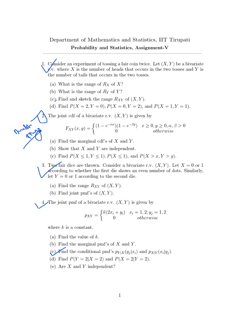 Practice Prob On Bivariate Random Variable. (Assign - 5) | PDF | Probability And Statistics ...