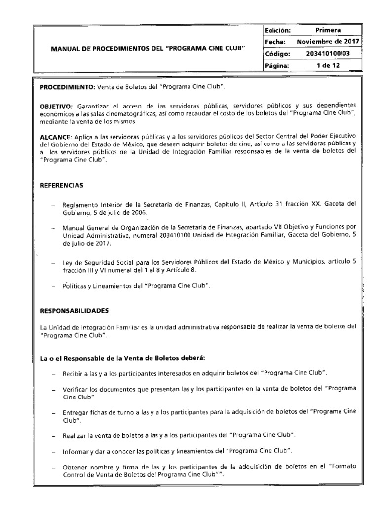 Procedimiento Venta de Boletos Del Programa Cine Club | PDF