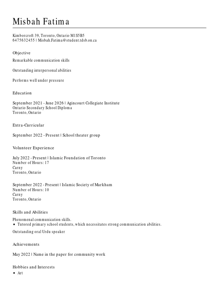 Misbah Fatima Resume - Misbahs Resume | PDF