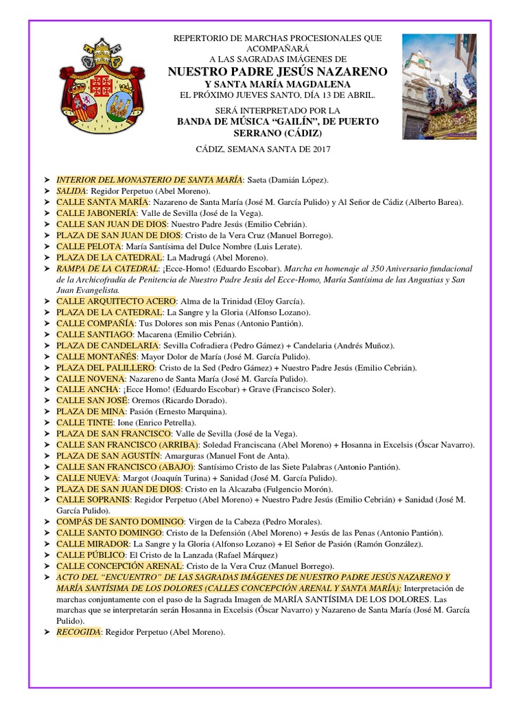 Repertorio NAZARENO 2017 (Gailín - Puerto Serrano) | PDF | Cristo ...