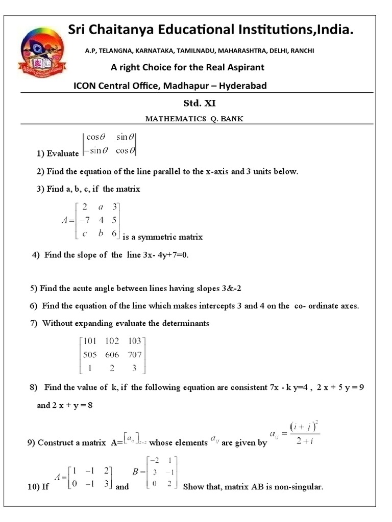 Std. XI Mathematics Q. Bank | PDF