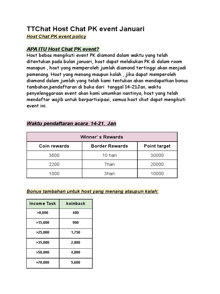 TTChat Host Chat Gift PK Event Jan | PDF