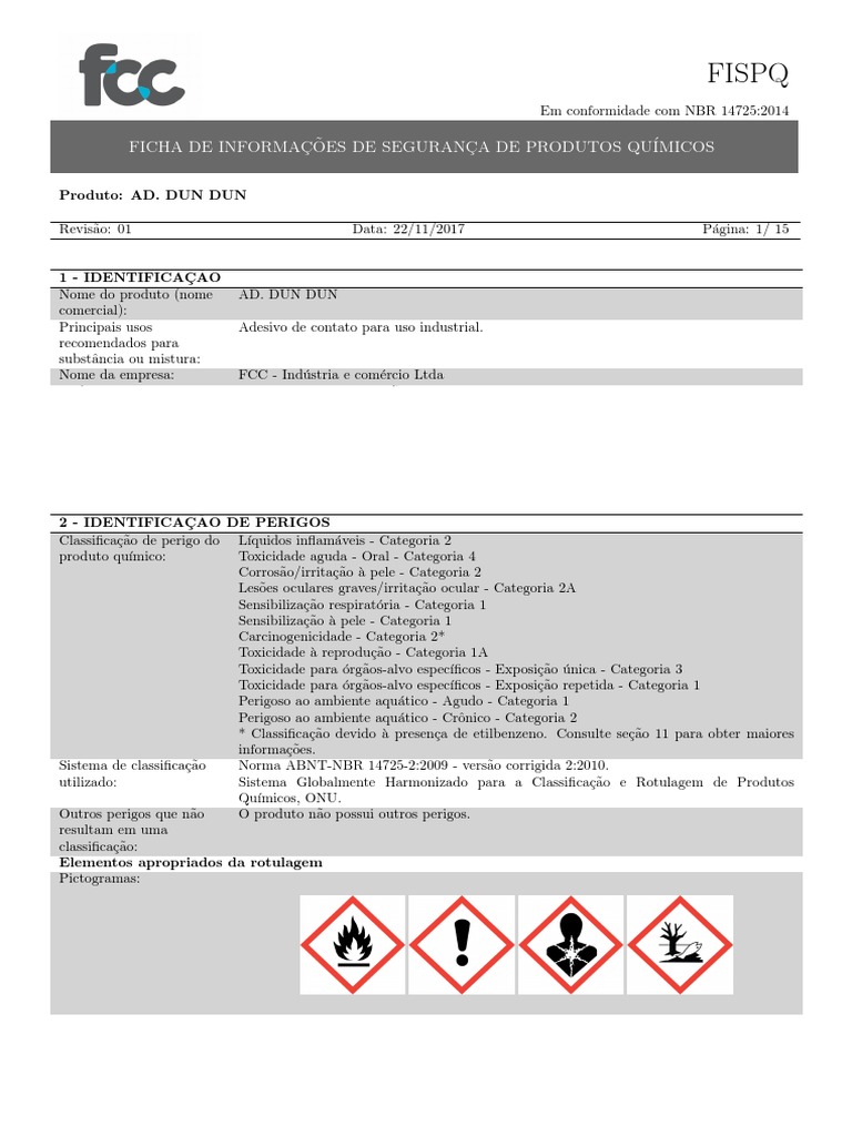 Fispq Cola Contato FCC | PDF | Reações químicas | Embalagem e rotulagem