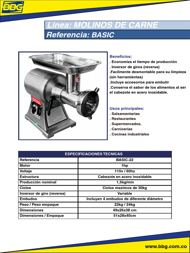 Ficha Tecnica Molino para Carnes Ref BASIC-22 | PDF