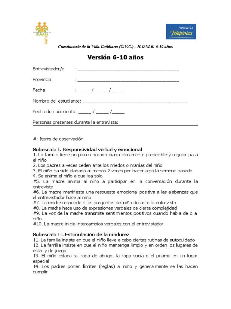 Escala HOME Escolar | PDF | Cuestionario