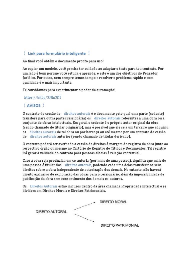 Modelo Contrato De Cessao De Direitos Autorais Pdf Direitos
