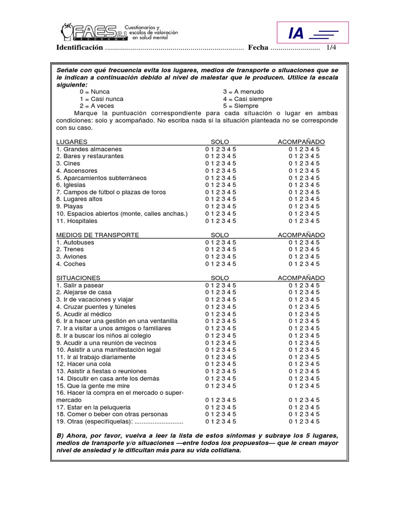 test Inventario de Agorafobia | PDF | Ansiedad | Medicina CLINICA