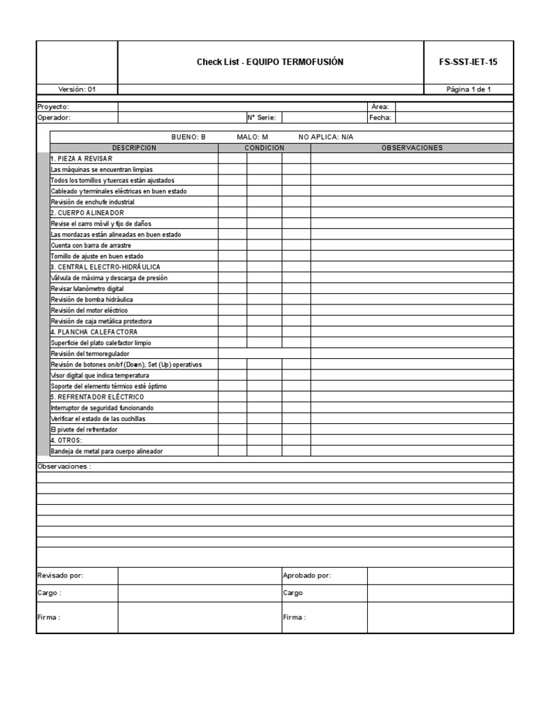 Check List - Equipo Termofusión FS-SST-IET-15 | PDF