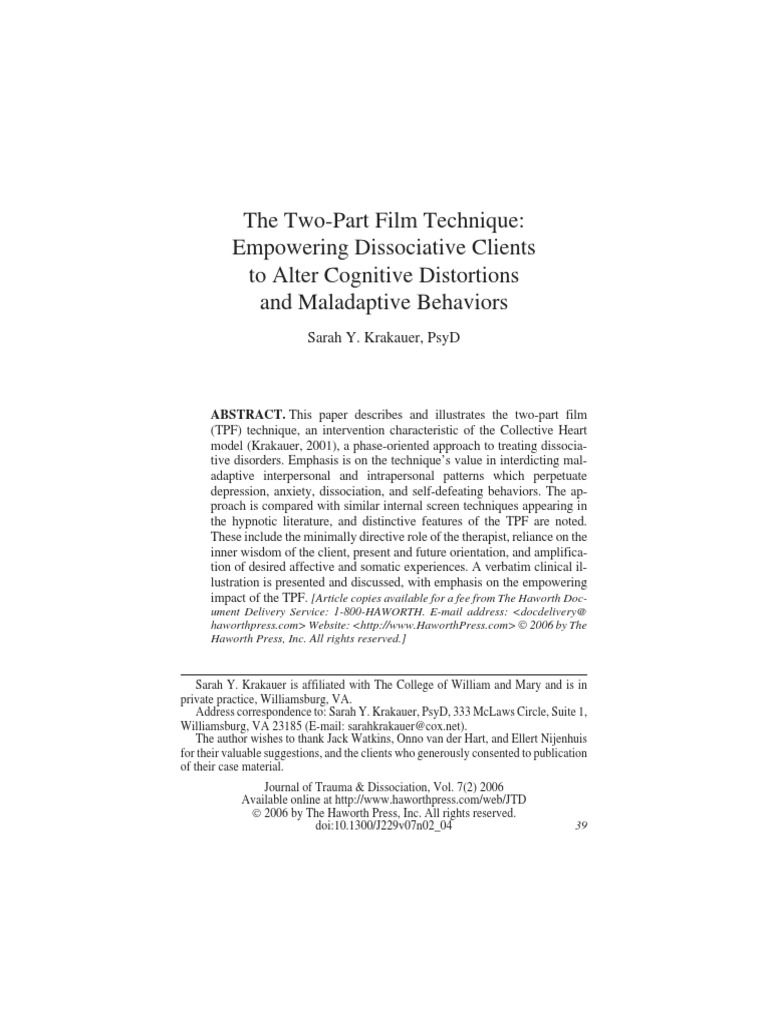 Two-Part Film Technique for Dissociation | PDF | Dissociation ...