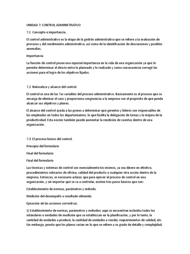 Unidad 7 Control Administrativo | PDF | Planificación | Presupuesto