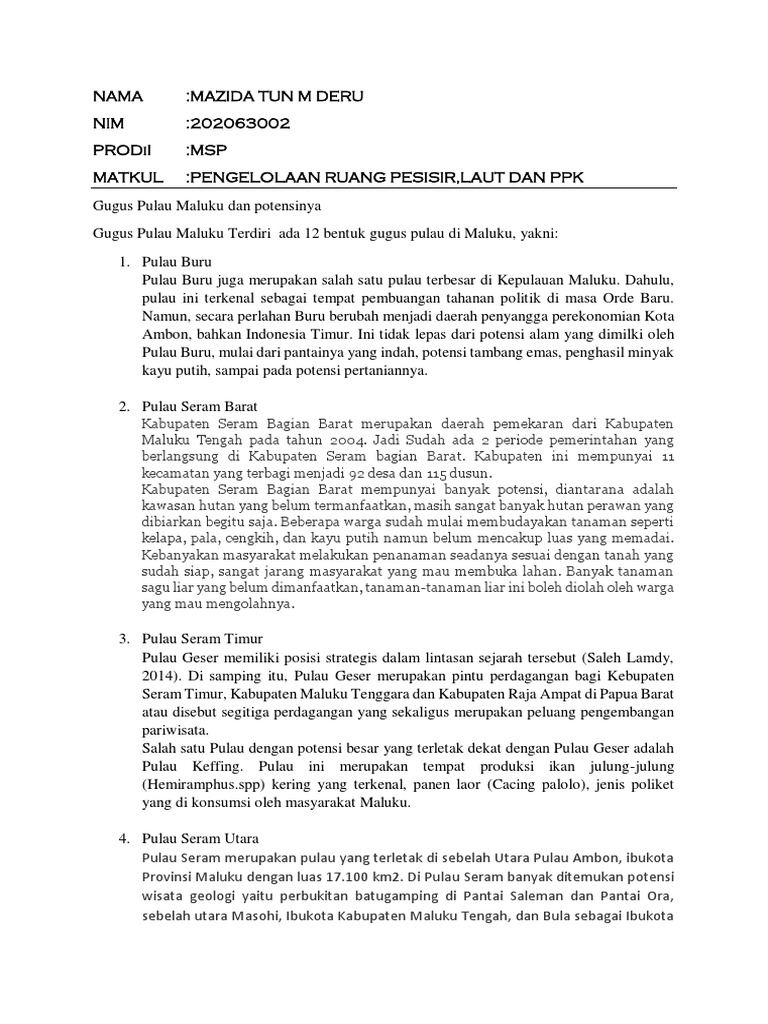 Potensi 12 Gugus Pulau di Maluku | PDF