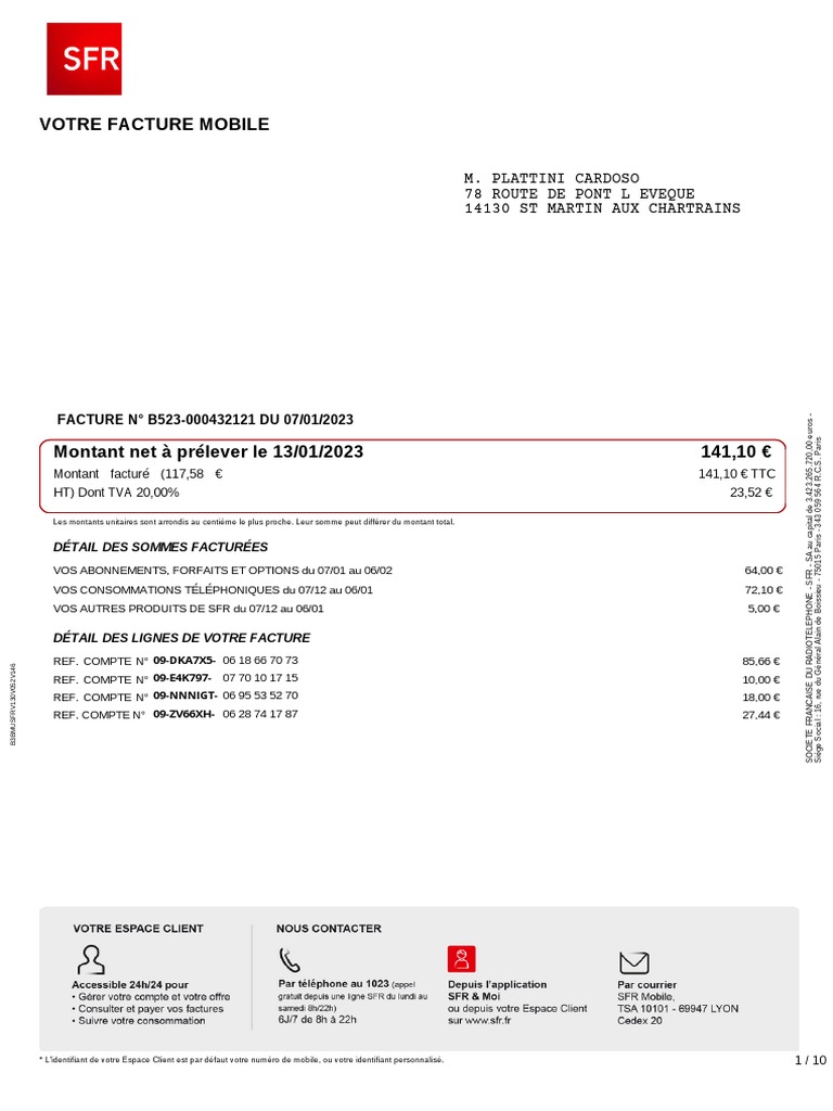 Facture SFR Mobile Janvier 2023 | PDF | Taxe sur la valeur ajoutée ...