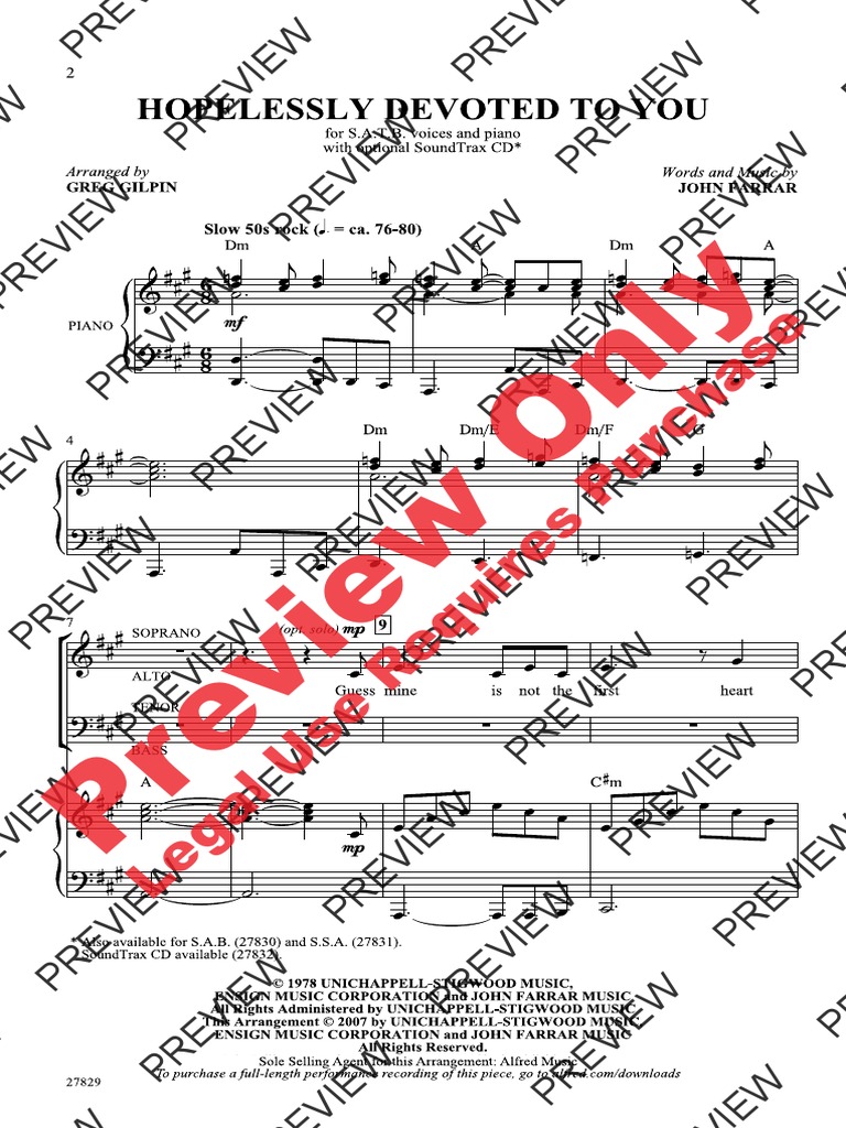 Hopelessly Devoted To You + SATB | PDF